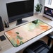 Pink & Green Leaves Desk Mat Summer Pink Aesthetic Mouse Pad Elegant ...