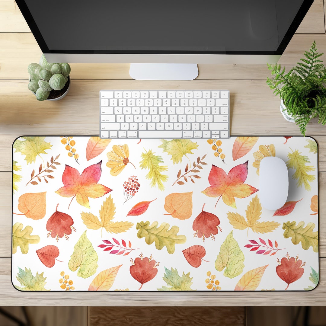 Fall Leaves Desk Mat Farmhouse Aesthetic Mouse Pad Elegant Organic ...