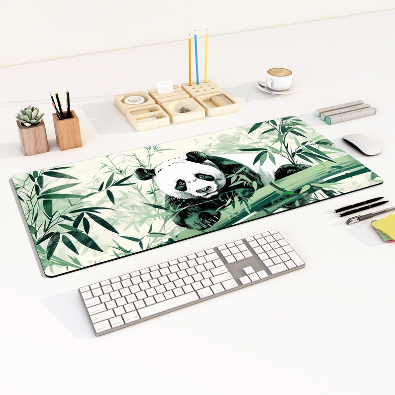 Cute Panda Desk Mat Wildlife Aesthetic Mouse Pad Green Office Decor for ...