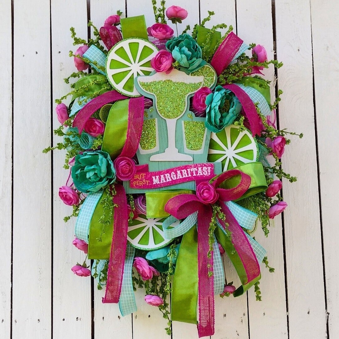 Margarita Wreath, Summer Wreath for Front Door, Adult Birthday Wreath ...