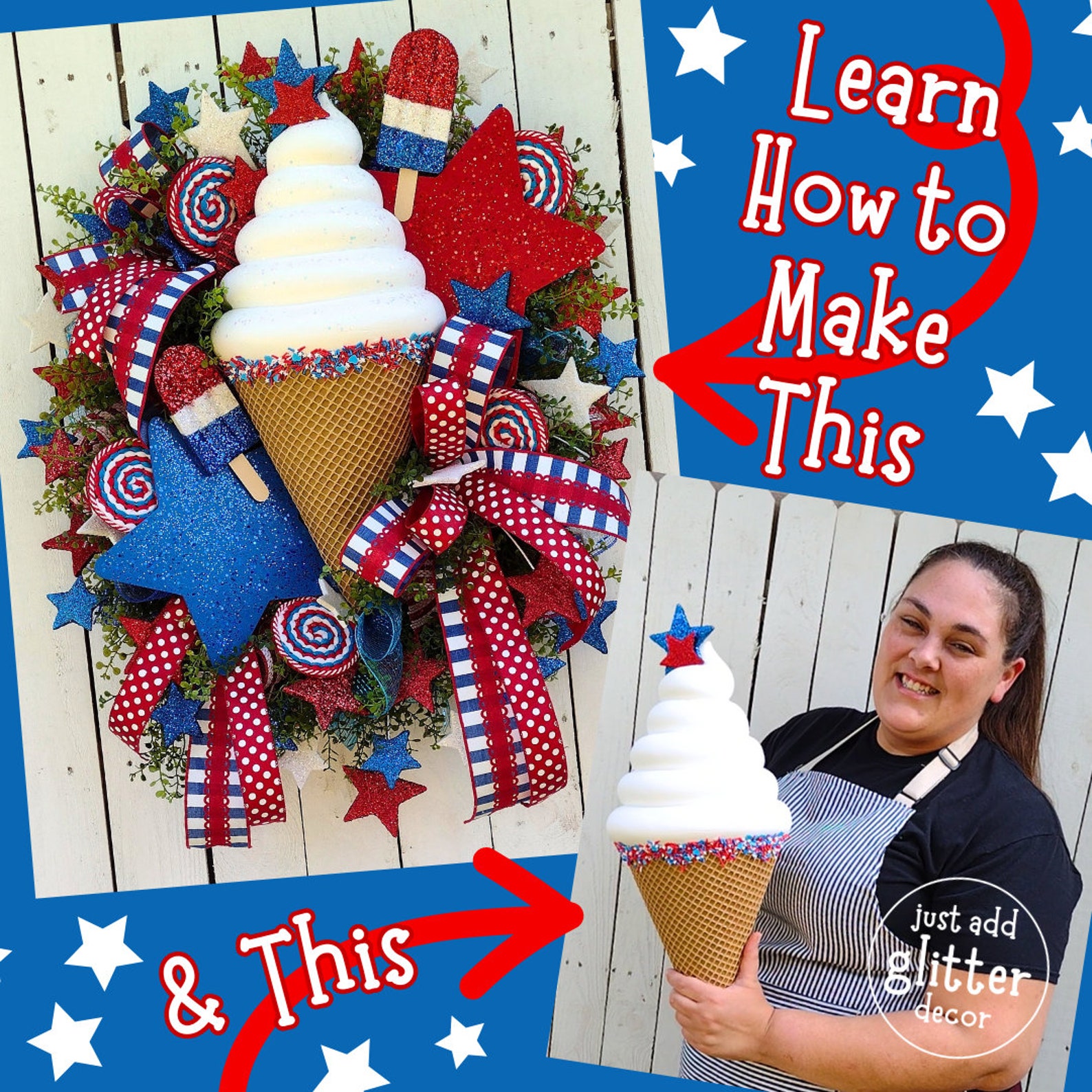 Patriotic Ice Cream Wreath Tutorial Bundle ~PLEASE READ DESCRIPTION ...