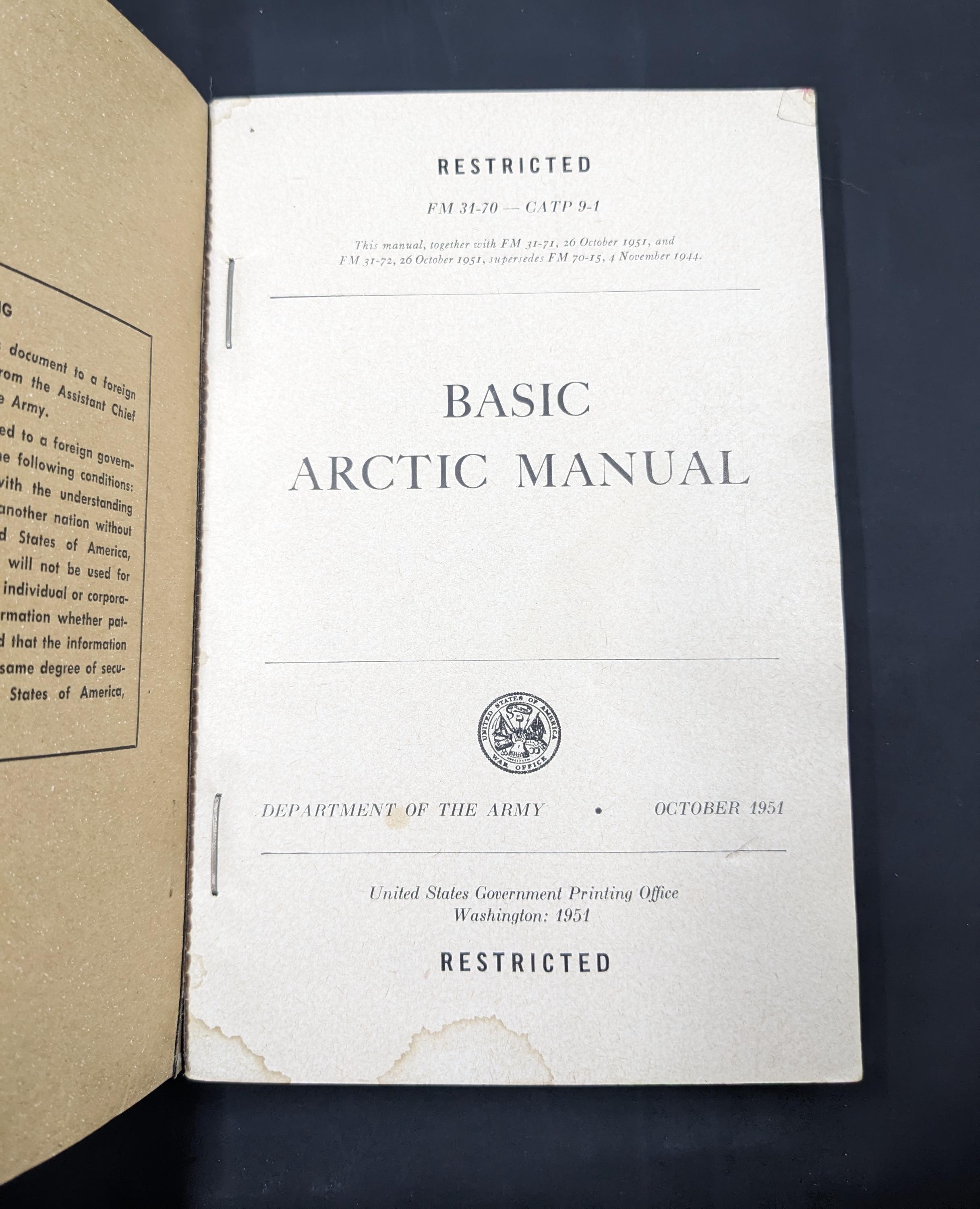 Rare Restricted Army Field Manual "basic Arctic Manual" From the Korean ...