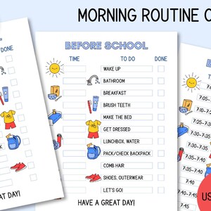 Before School Checklist Printable | Kids Morning Routine Chart PDF ...
