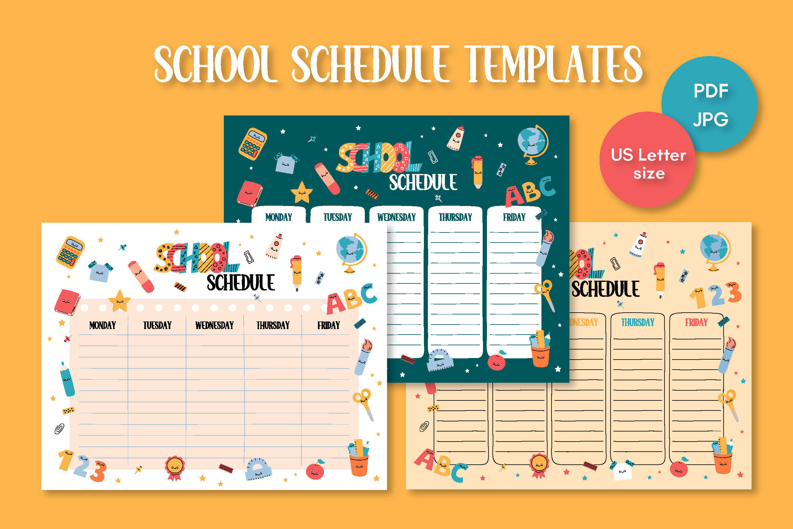 School Schedule Printable Template PDF | Colorful US Letter Worksheets ...