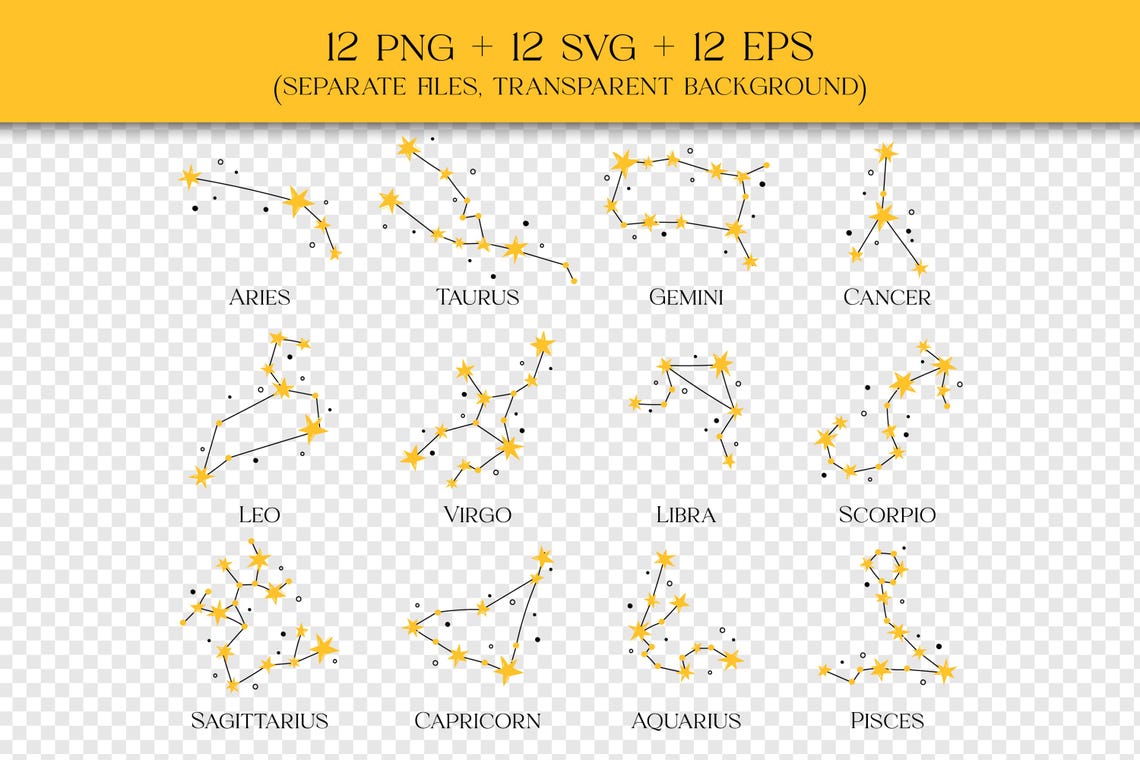 Zodiac Constellations Clipart PNG | Twelve Zodiac Signs Star Charts EPS ...