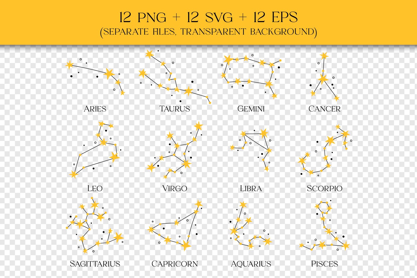 Zodiac Constellations Clipart PNG | Twelve Zodiac Signs Star Charts EPS ...