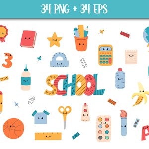 School Clipart PNG Supplies Clip Art Bundle Cute Educational Smiling ...