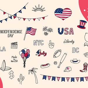 USA Clipart | Independence Day PNG Doodle Elements | July 4 Cards ...