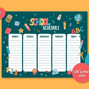 School Schedule Printable Template PDF | Colorful US Letter Worksheets ...