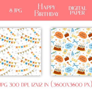 Happy Birthday Digital Paper JPG Cute Bday Patterns Pack | Scrapbooking ...