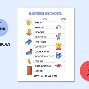 Before School Checklist Printable | Kids Morning Routine Chart PDF ...