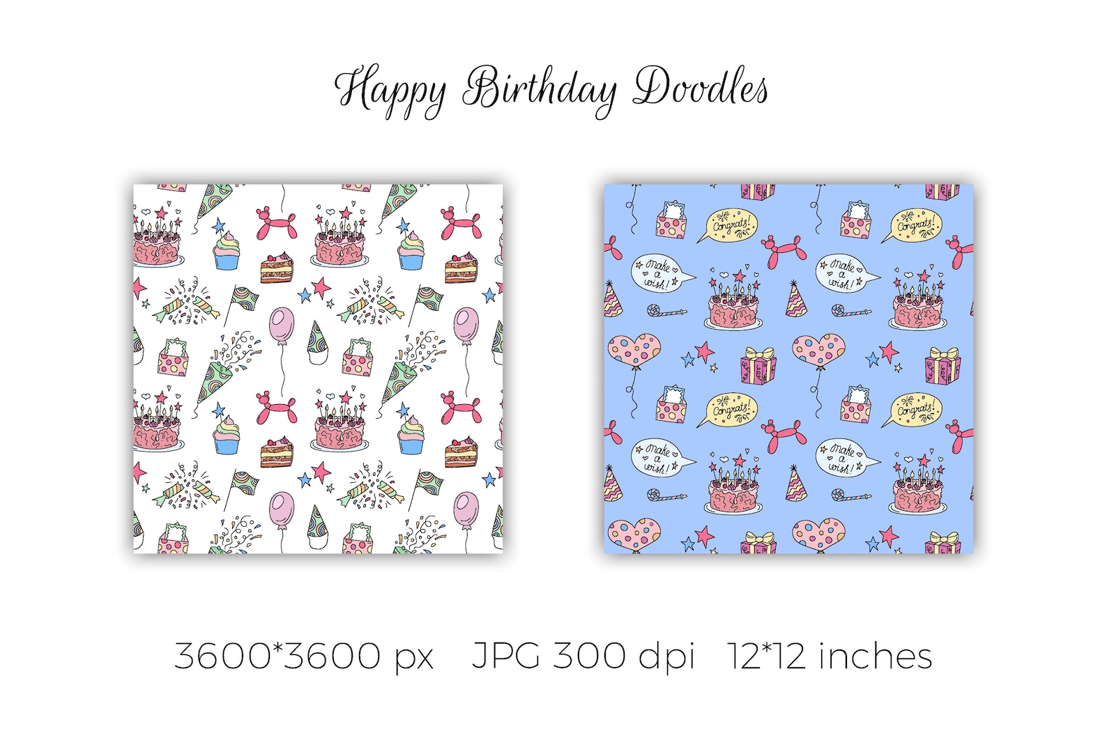 Happy Birthday Digital Paper | Bday JPG Doodle Patterns Collection for ...