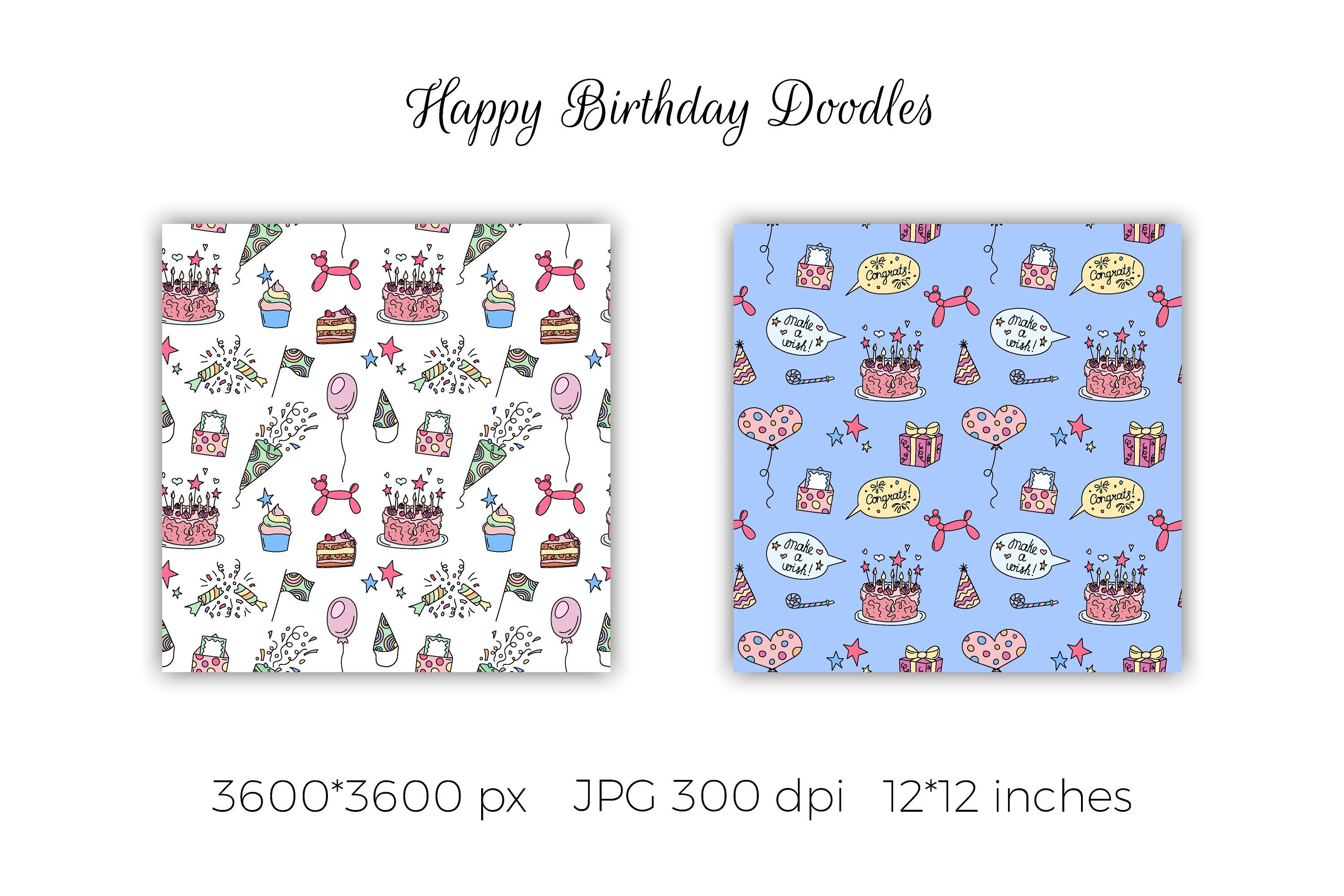 Happy Birthday Digital Paper | Bday JPG Doodle Patterns Collection for ...
