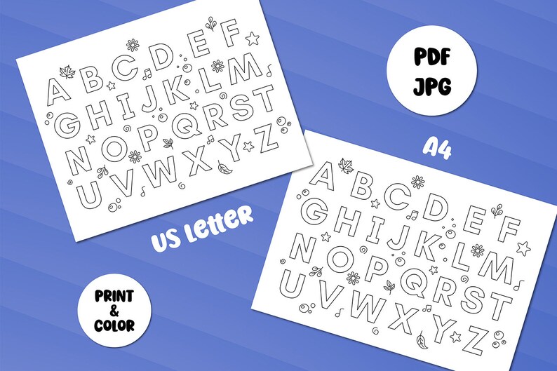 Fun ABC Coloring Page for Kids Printable PDF A4 US Letter Preschool ...
