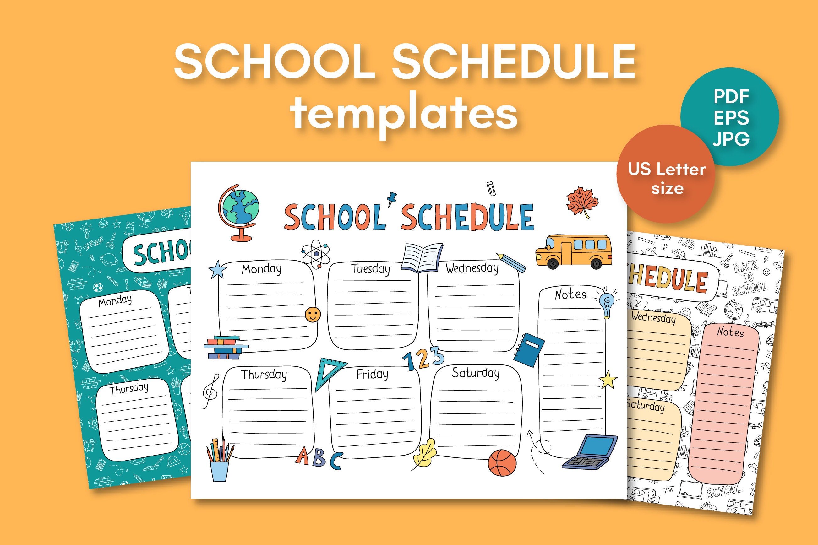 School Schedule Template PDF Printable US Letter Worksheet for ...
