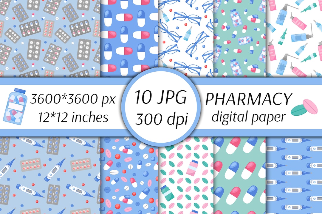 Pharmacy Digital Paper Medical Patterns JPG Pills Medicines Backgrounds ...