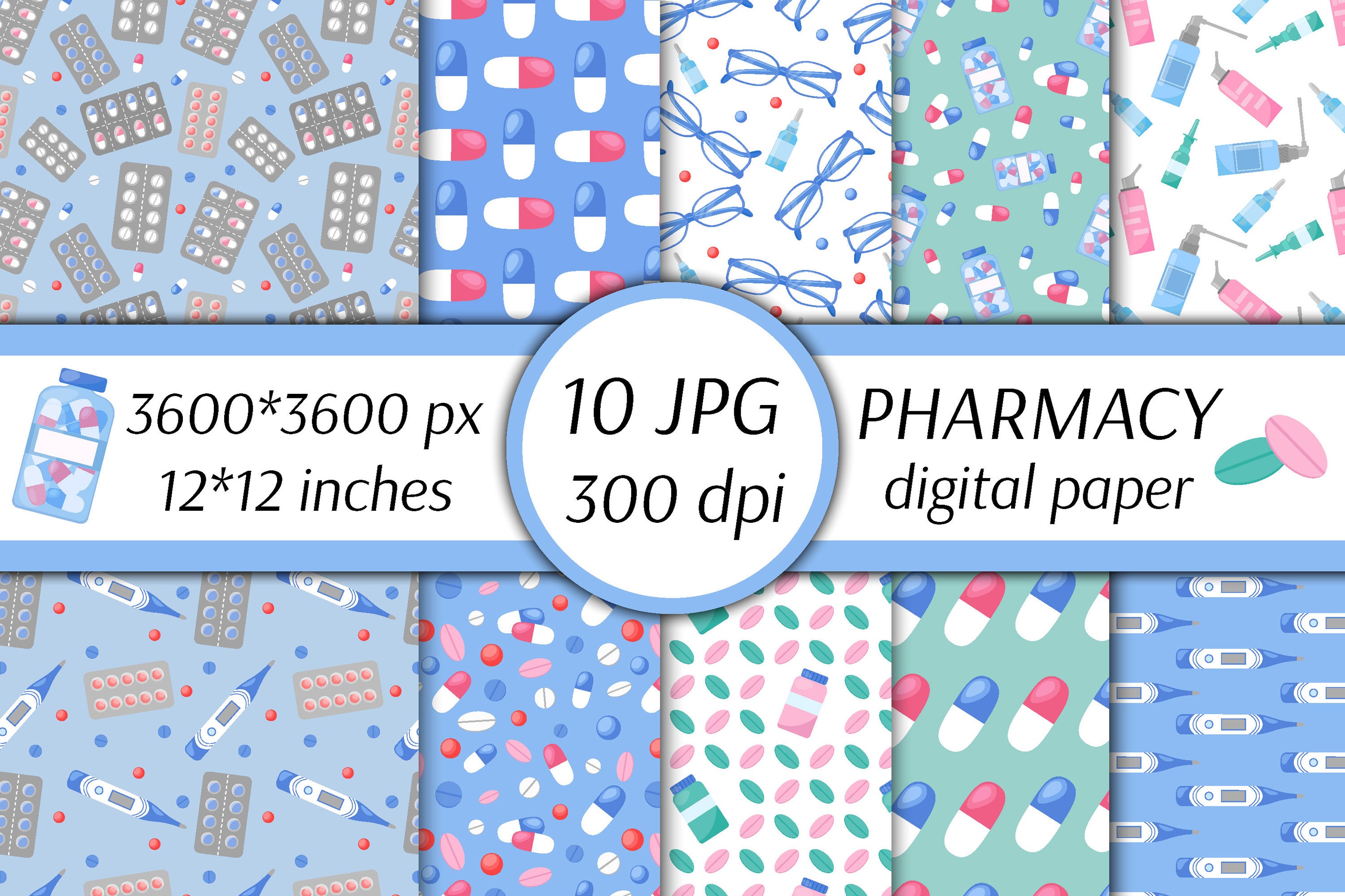 Pharmacy Digital Paper Medical Patterns JPG Pills Medicines Backgrounds ...