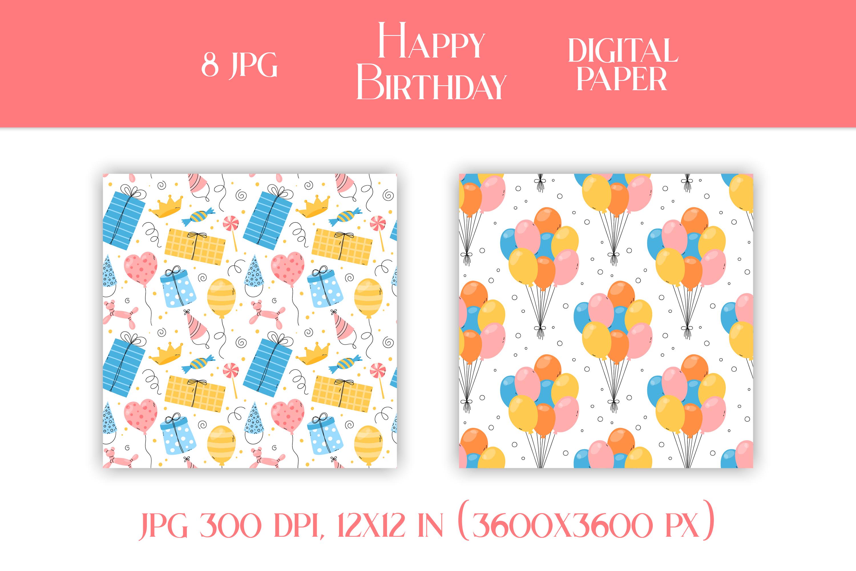 Happy Birthday Digital Paper JPG Cute Bday Patterns Pack | Scrapbooking ...
