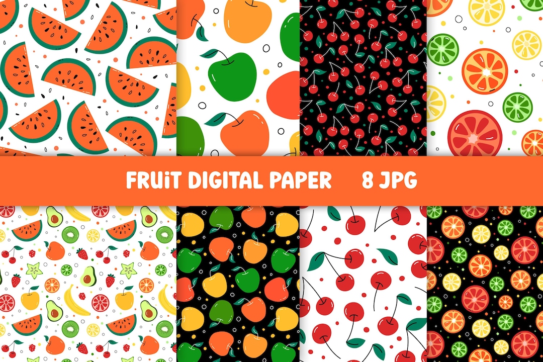 Fruit Digital Paper | Food Patterns JPG Bundle | Apples, Watermelon ...