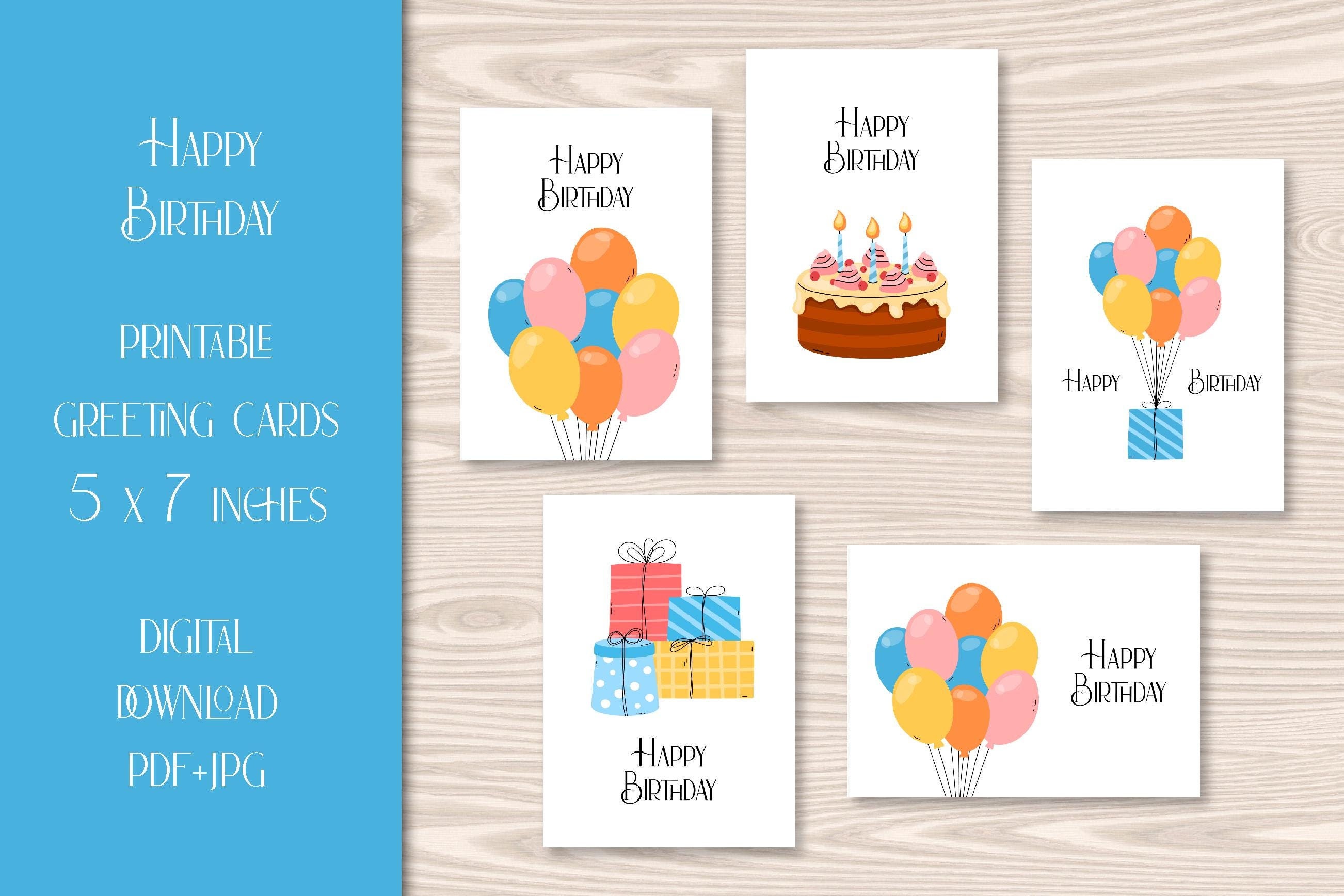 Happy Birthday Printable Cards | Cute Greeting Card PDF & JPG Digital ...