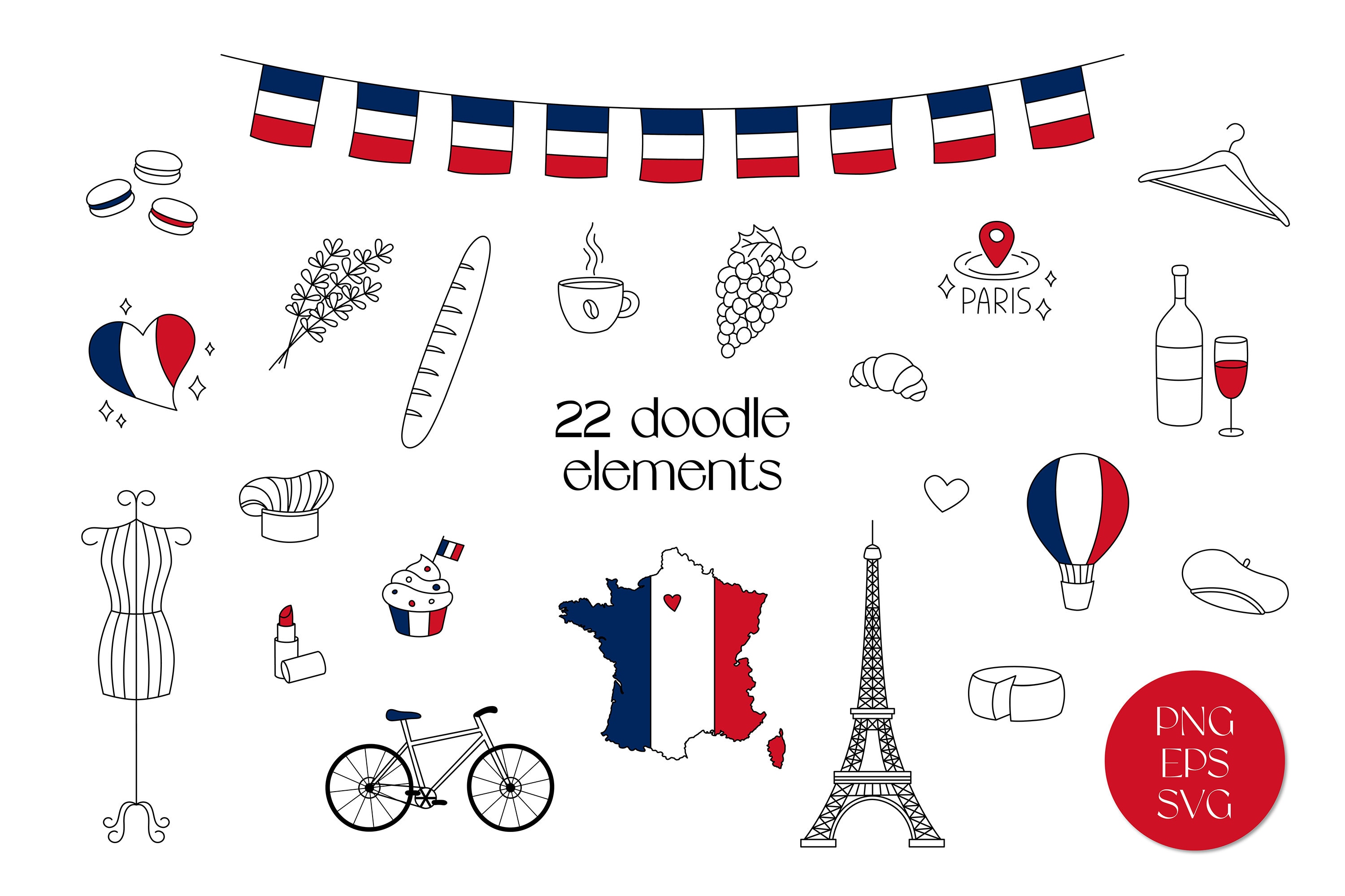 France Clip Art PNG French Clipart Doodle Elements Bundle | National ...