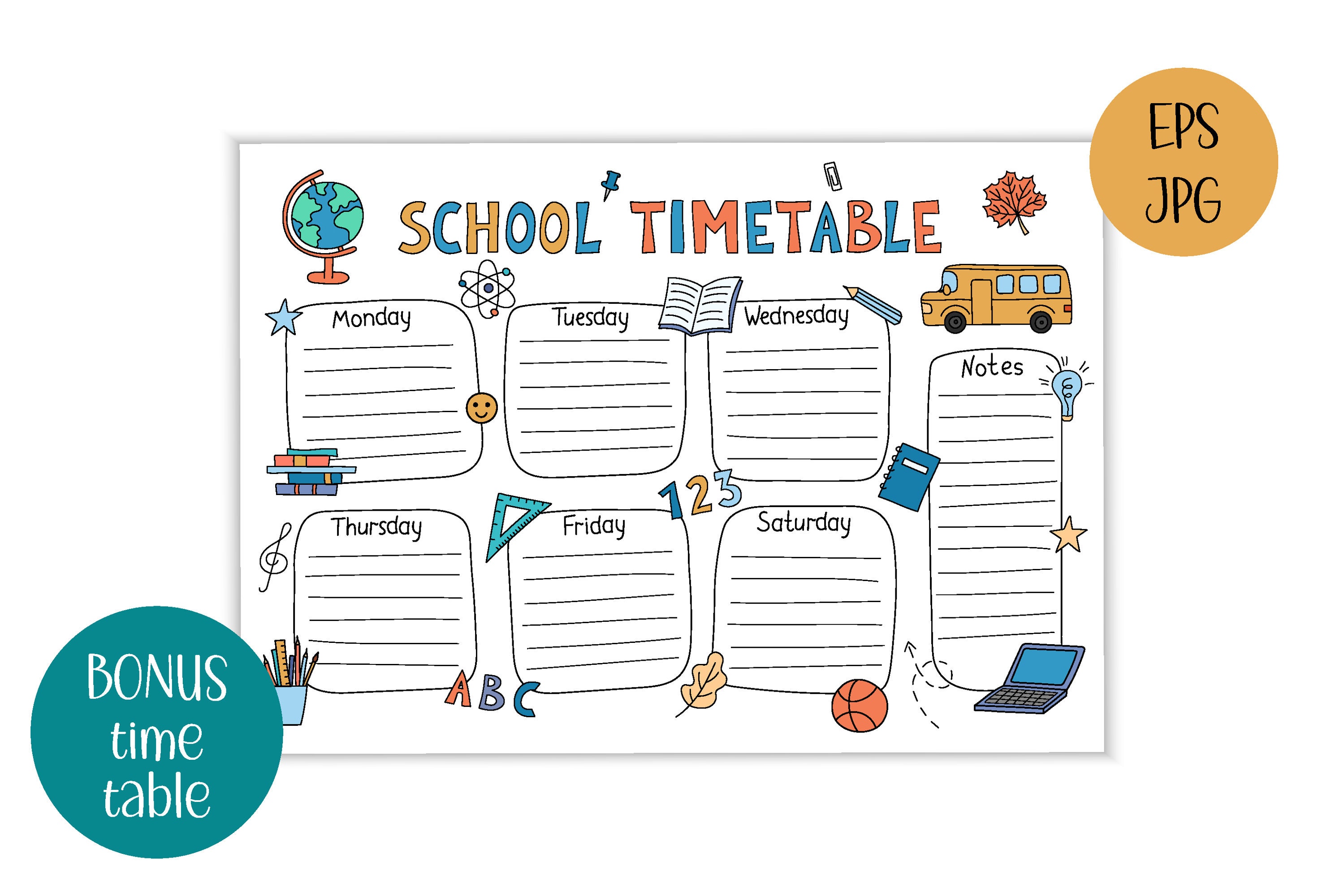 Back to School Clip Art Bundle Timetable Template, Patterns, PNG ...