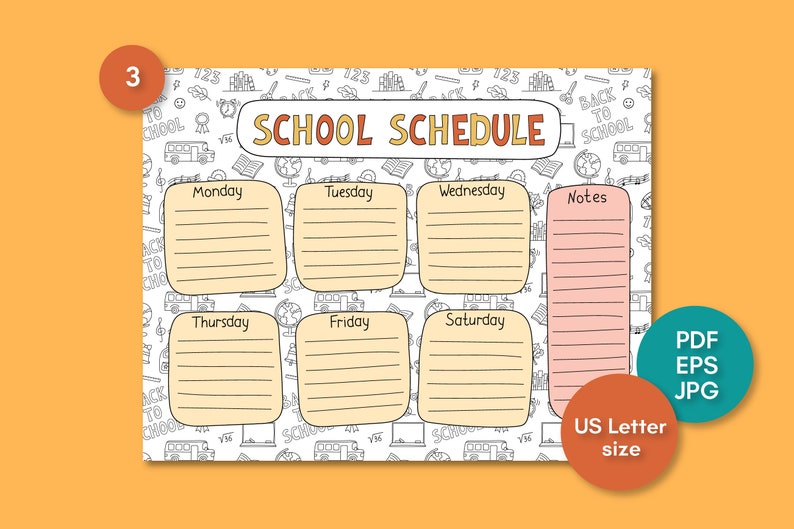 School Schedule Template PDF | Printable US Letter Worksheet for ...