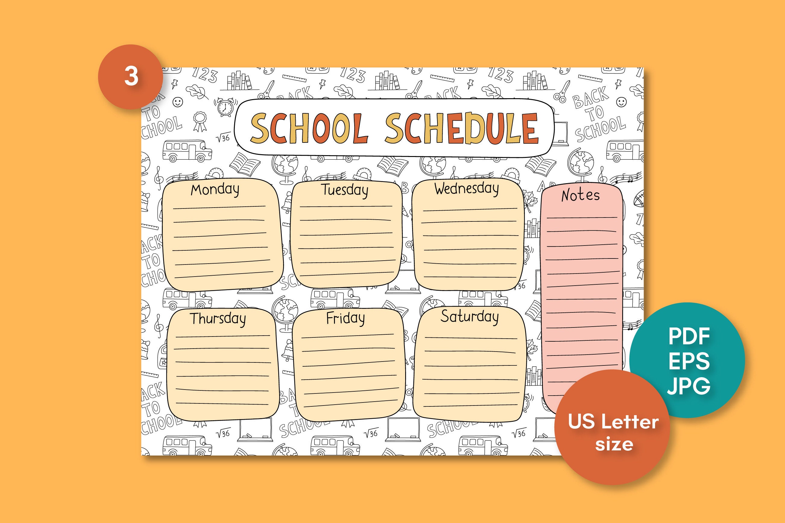 School Schedule Template PDF | Printable US Letter Worksheet for ...