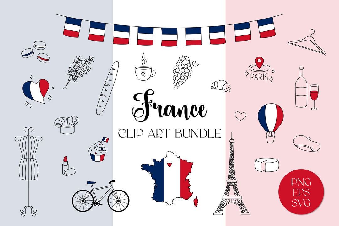 France Clip Art PNG French Clipart Doodle Elements Bundle | National ...