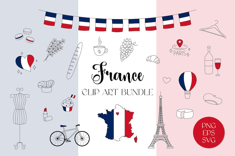 France Clip Art Bundle PNG Doodle Clipart Elements French Clip Art ...