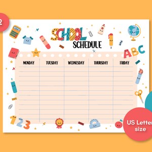 School Schedule Printable Template PDF | Colorful US Letter Worksheets ...
