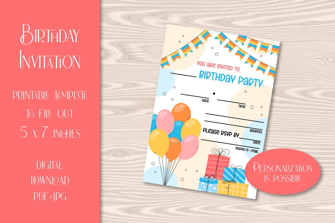 Birthday Invitation Card Printable Template | Kids Bday Party Cute ...