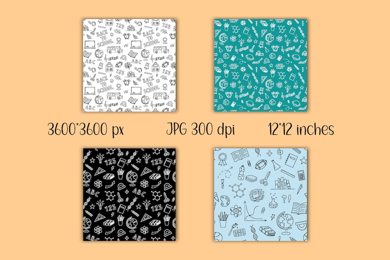 School Digital Paper | Educational Doodles JPG Patterns Collection for ...