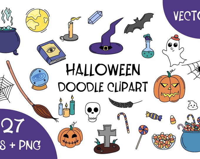 Halloween Clipart PNG | Spooky Clip Art Bundle | Jack O Lantern, Witch ...