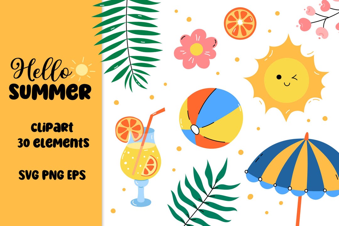 Summer Clipart PNG | SVG Vacation Drawings | Beach Items PNG | Hello ...