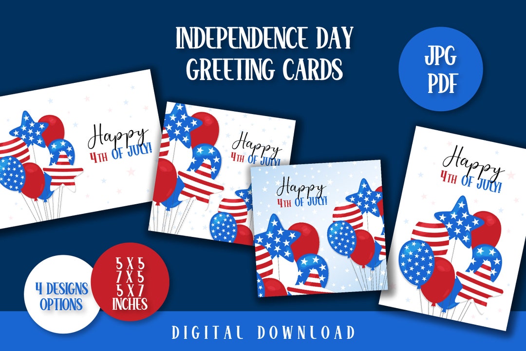 Happy 4th of July Greeting Cards | USA Independence Day | Printable ...