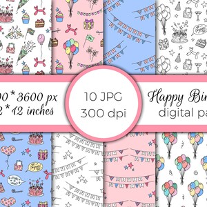 Happy Birthday Digital Paper | Bday JPG Doodle Patterns Collection for ...