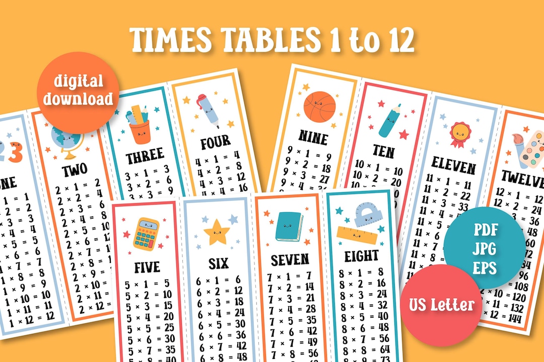Times Tables 1 to 12 Printable Multiplication Chart PDF Math for Kids ...