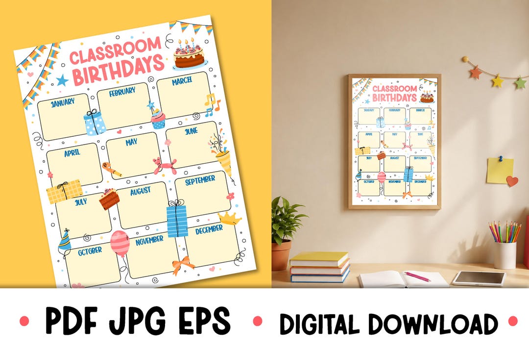 Classroom Birthdays Poster Printable | Birthday Chart Kids | Classroom ...