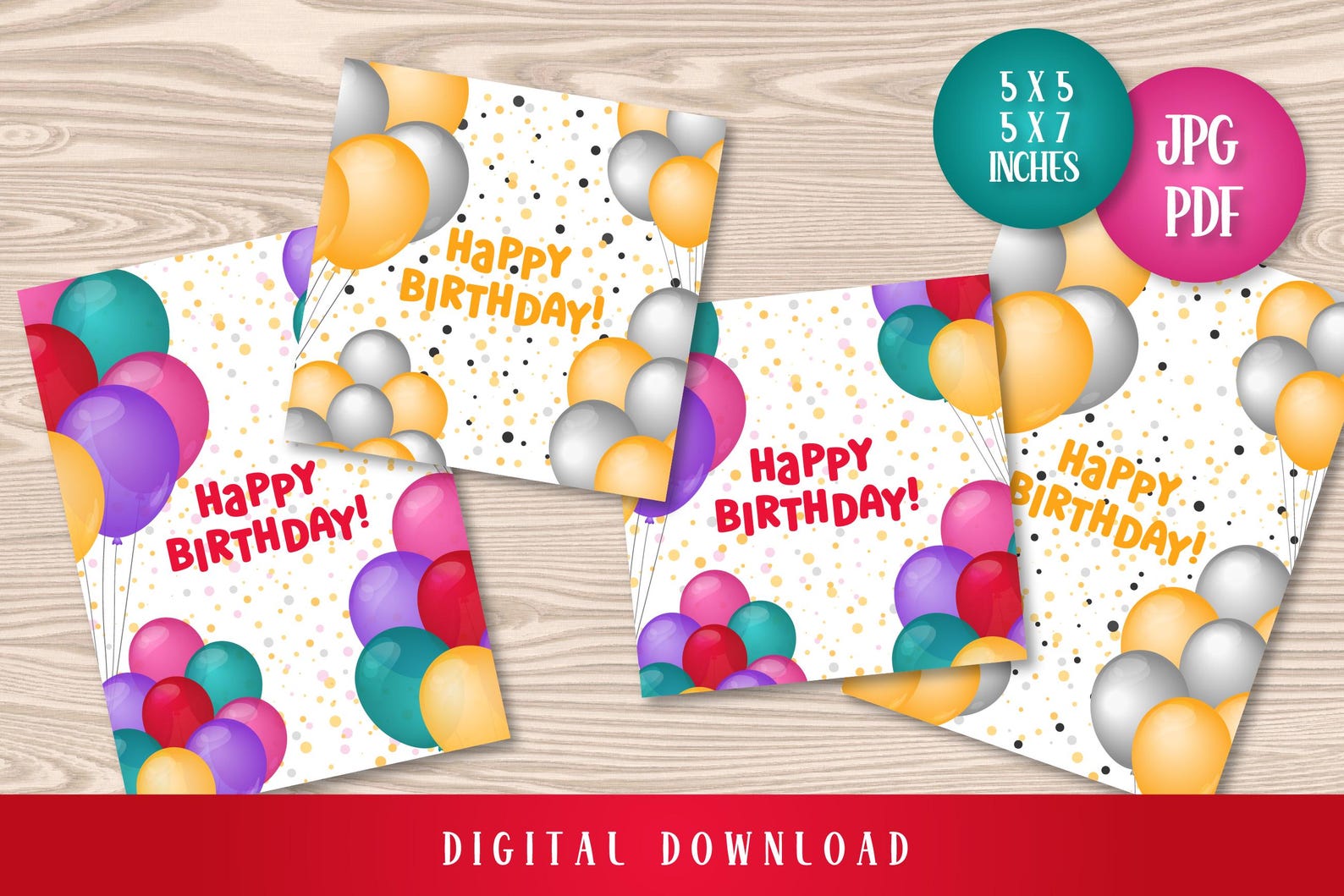 Happy Birthday Cards Printable | Digital Download PDF JPG Bday Greeting ...