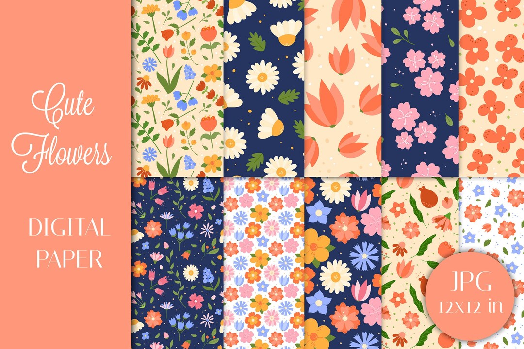 Cute Flowers Digital Paper | Floral Patterns Spring Collection for ...