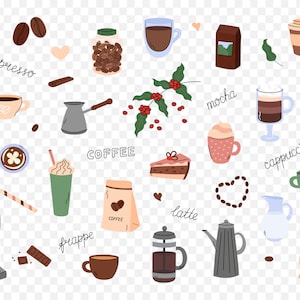 Coffee Clipart PNG | Cute Coffee Clip Art Bundle | Vector Doodles ...