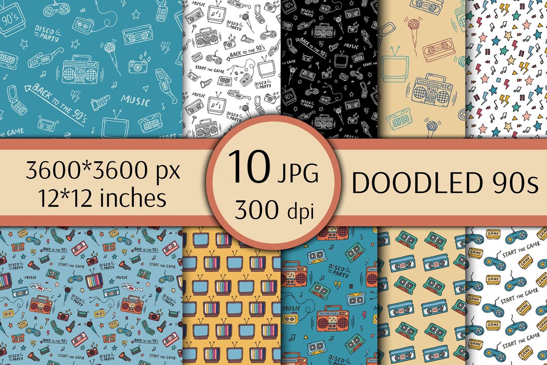 90s Digital Paper Back to 1990s Patterns JPG Retro Nostalgia Doodles ...