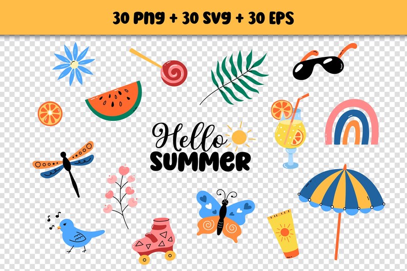 Summer Clipart PNG | SVG Vacation Drawings | Beach Items PNG | Hello ...