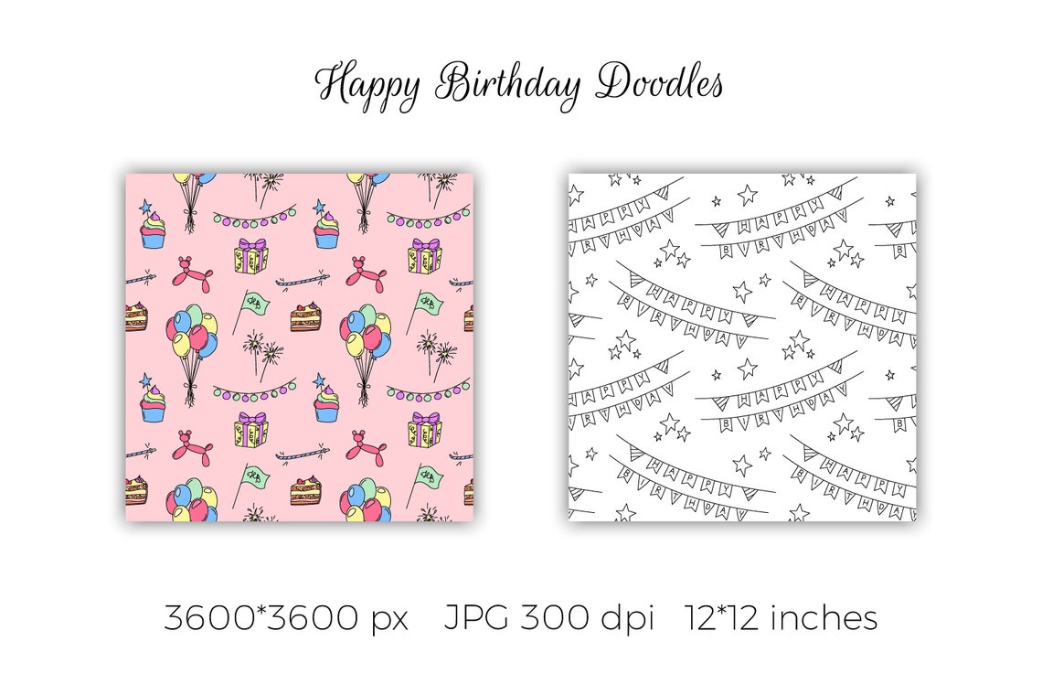 Happy Birthday Digital Paper | Bday JPG Doodle Patterns Collection for ...