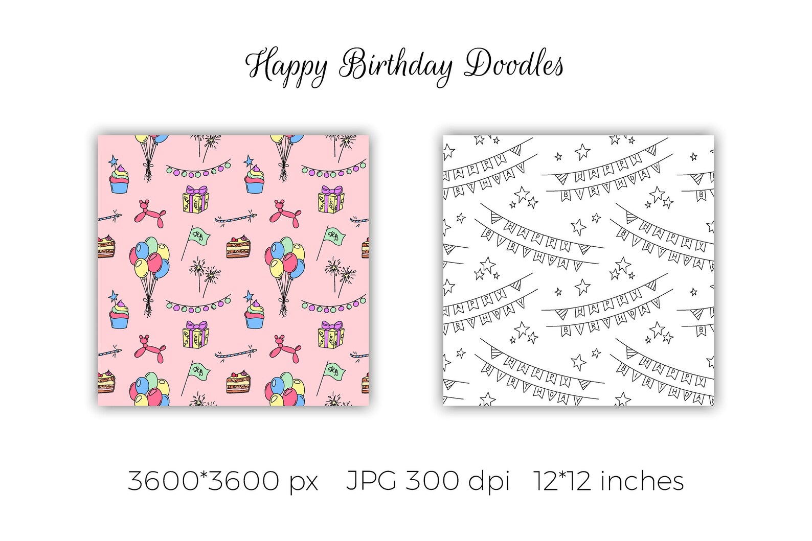 Happy Birthday Digital Paper | Bday JPG Doodle Patterns Collection for ...