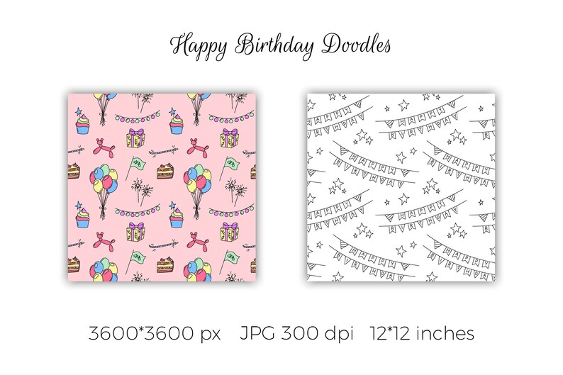 Happy Birthday Digital Paper | Bday JPG Doodle Patterns Collection for ...