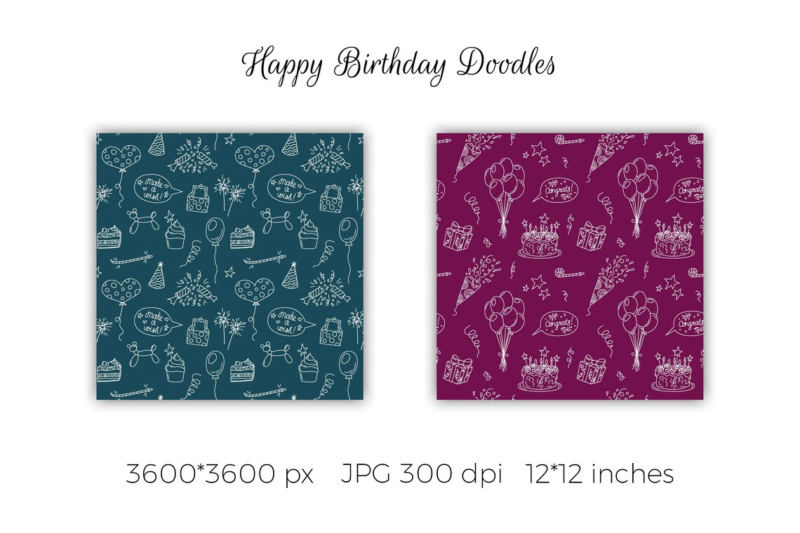 Happy Birthday Digital Paper | Bday JPG Doodle Patterns Collection for ...