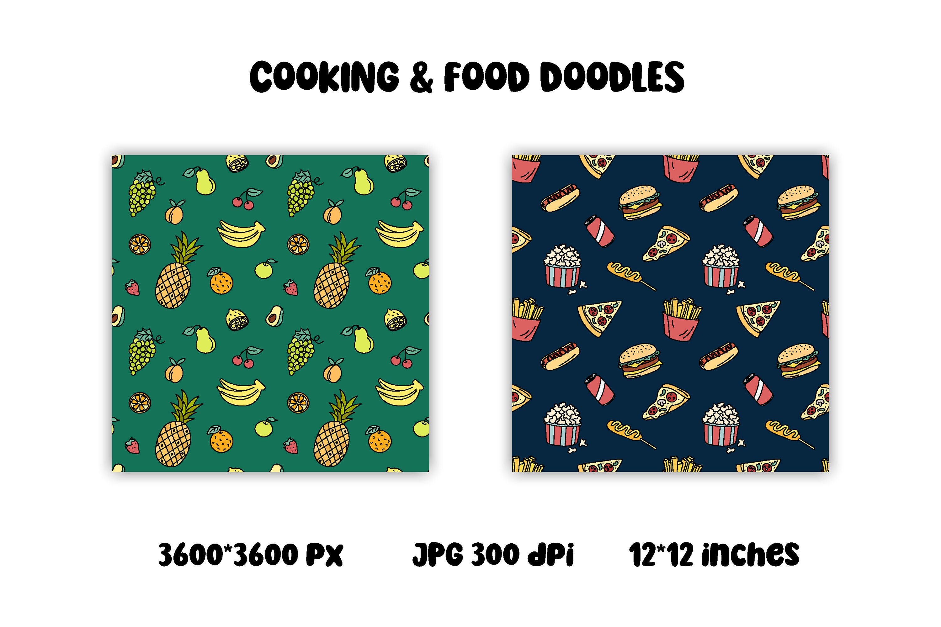 Cooking Food Digital Paper | JPG Doodle Meal Patterns Collection for ...