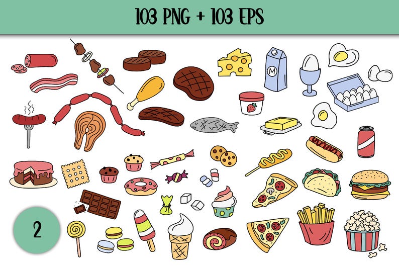 Cooking Food Clipart PNG Meal Clip Art Bundle Fruits, Vegetables, Fast ...
